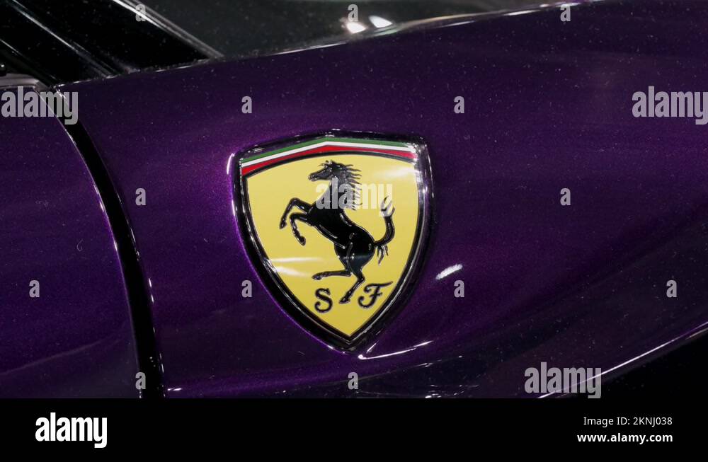 Italian luxury sport car manufacturer, Ferrari logo seen on a GT ...