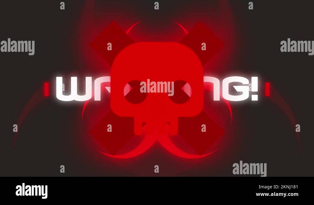 Animation of warning text over warning sign on black background Stock ...