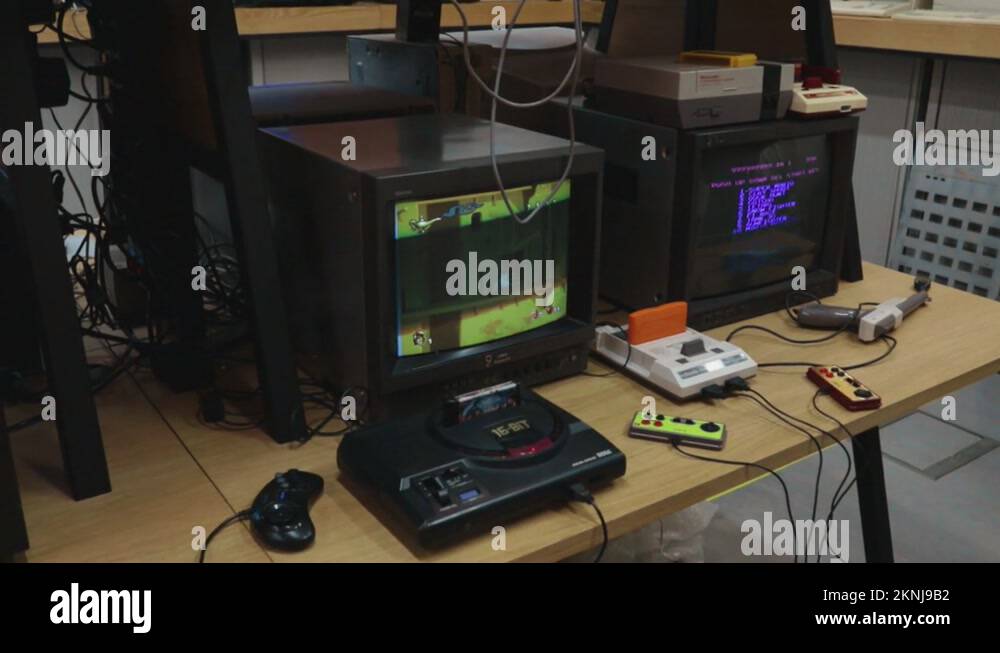 Sega and Dendy game consoles classic retro video games Stock Video ...