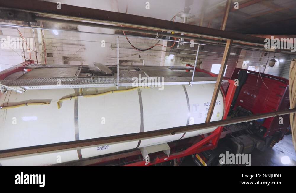 Tank truck cleaning operations. Tanker is in chemical cleaning ...