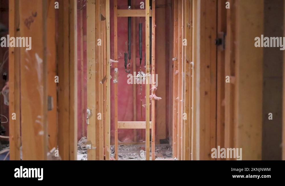 Demolition Process Completed Empty Hallway With No Walls Naked Stripped Stock Video Footage