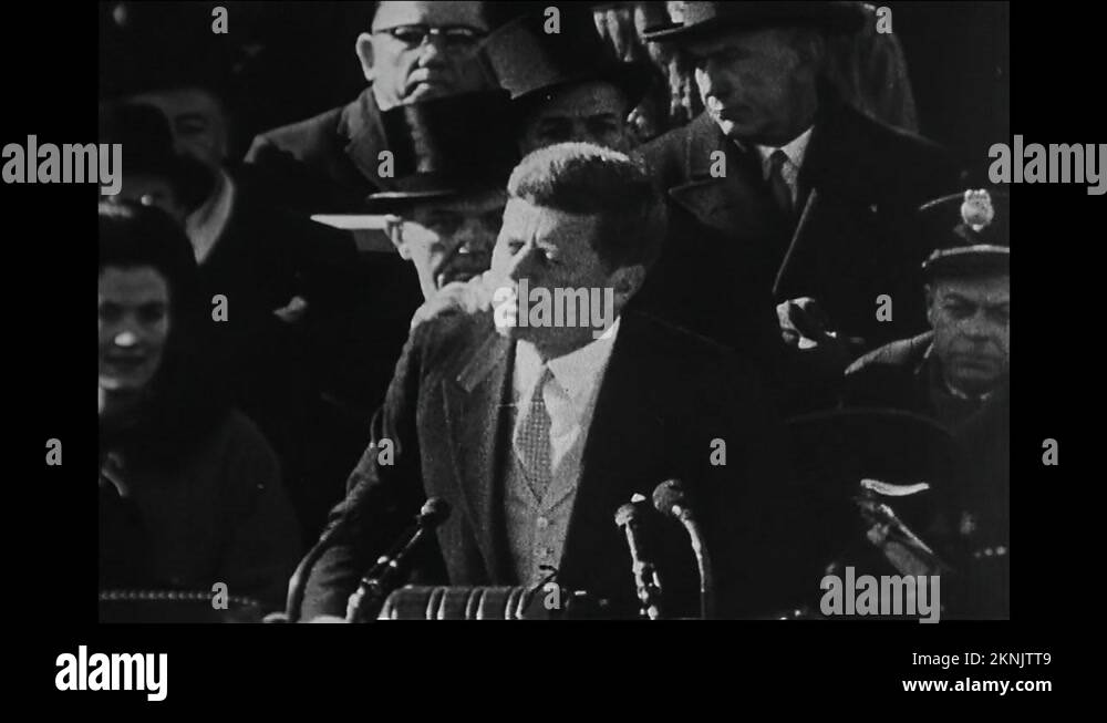 1960s: John F Kennedy speaking at podium. Rear view, Kennedy speaking ...