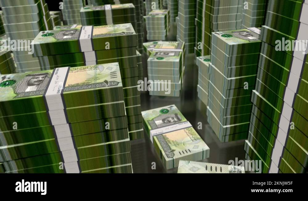 3d flight over the Bahrain Dinar money banknote packs loop animation ...