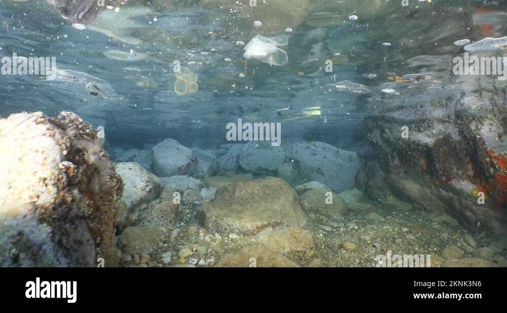 ocean pollution waste and rubbish underwater with some plastic ...