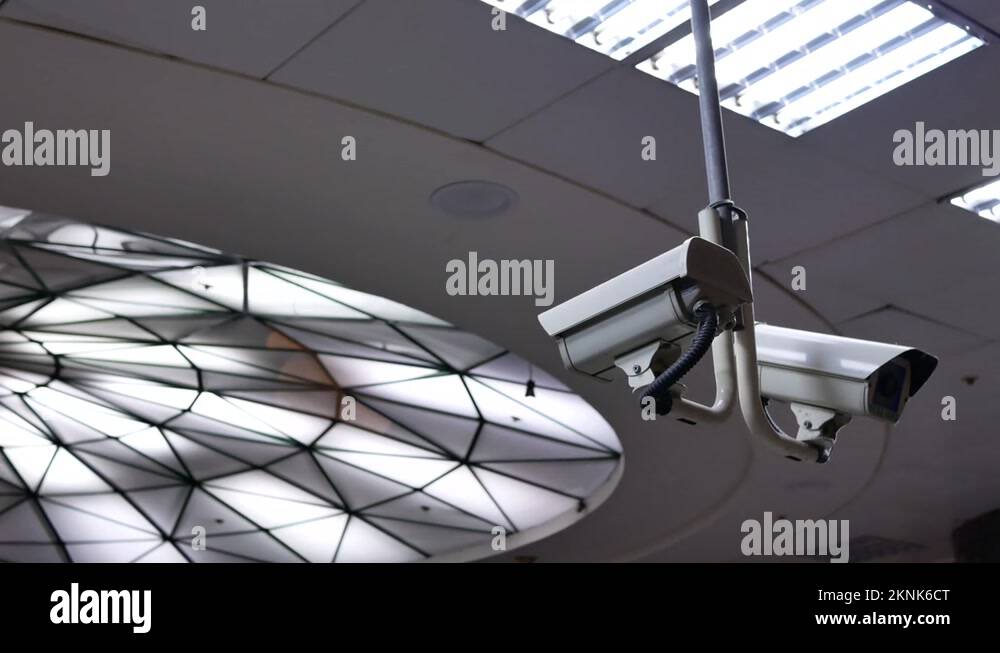 The motion of security cameras on the ceiling with 4k resolution Stock ...