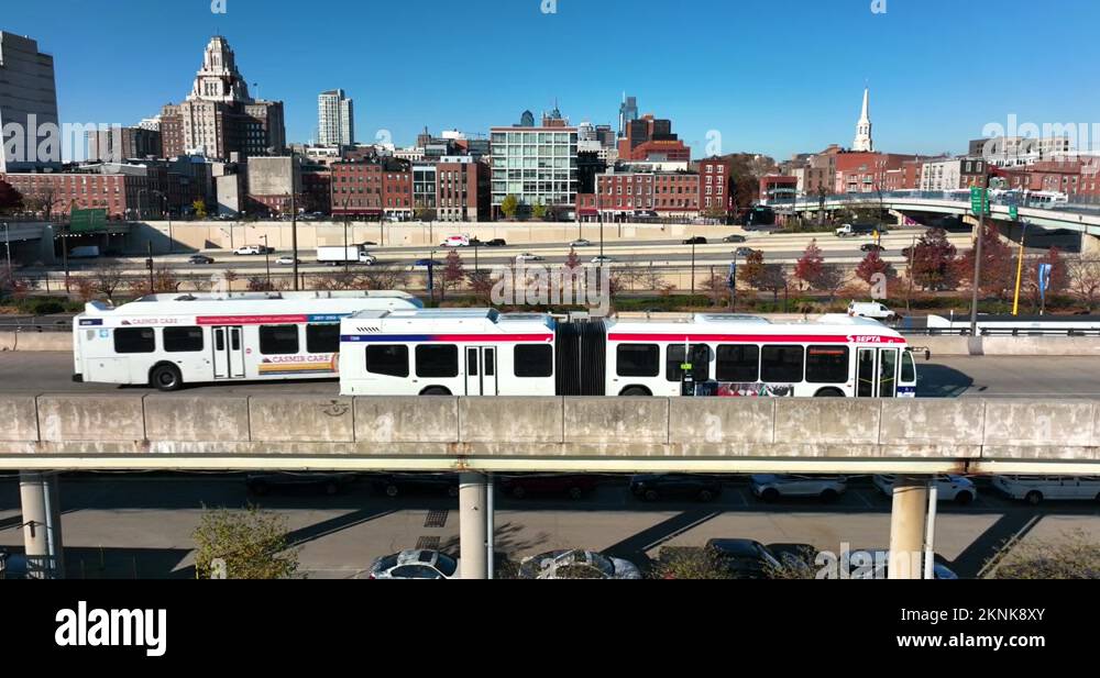 SEPTA bus at Penns Landing. Depot for passenger public transit in urban ...