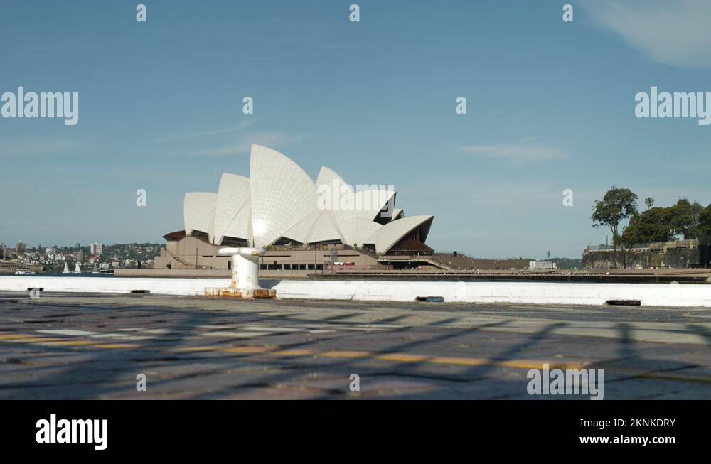 Masked man looks at phone with Sydney Opera House background slow ...