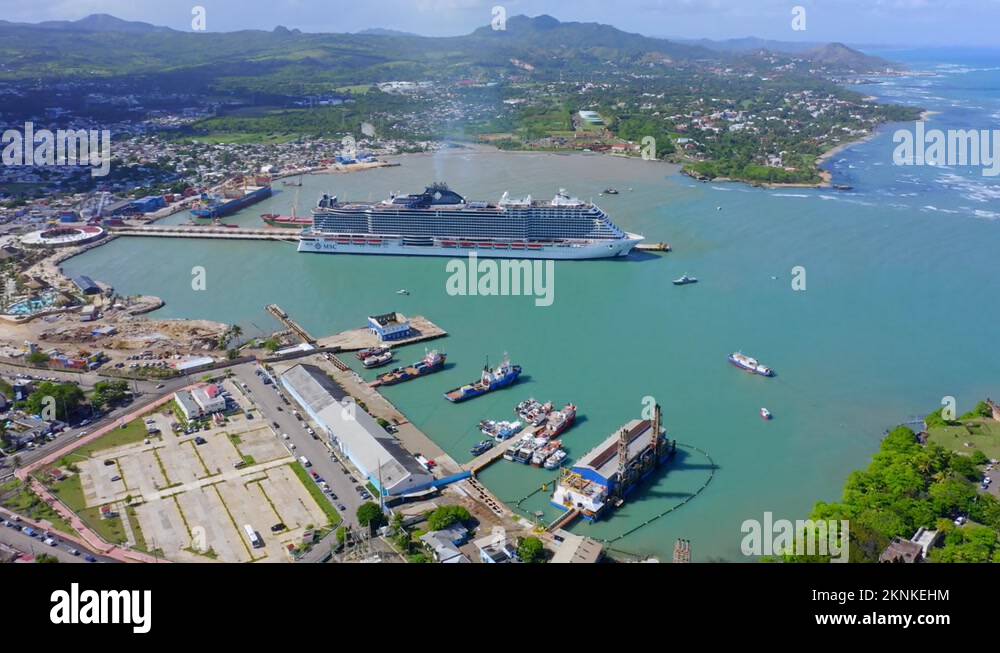 Luxury cruise liner docked in port of Puerto Plata; Taino Bay ...