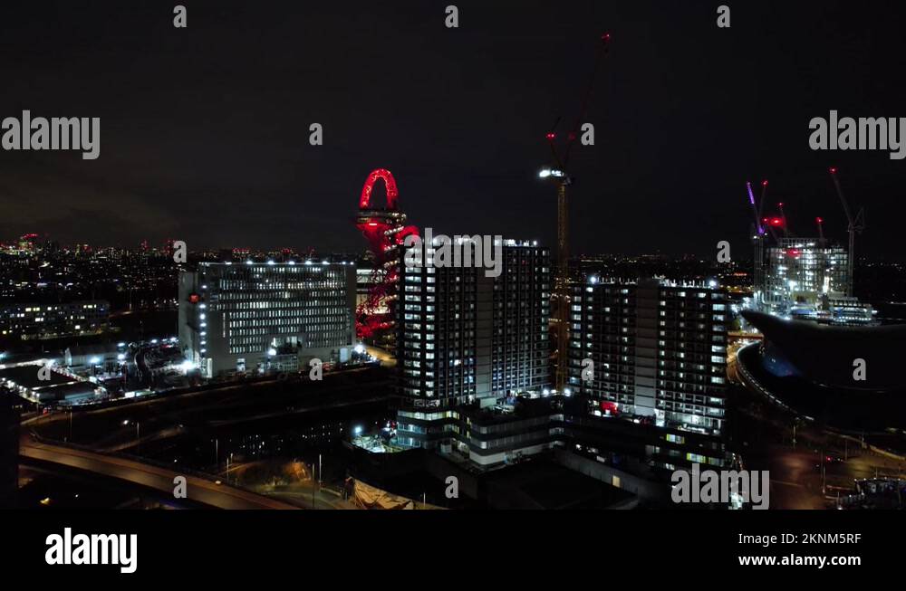 London Stadium and ArcelorMittal Orbit in Downtown City at Night ...