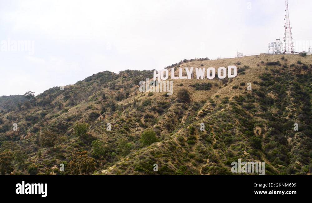 Aerial Circling The Iconic Hollywood Sign And Hillside From A Low Angle ...