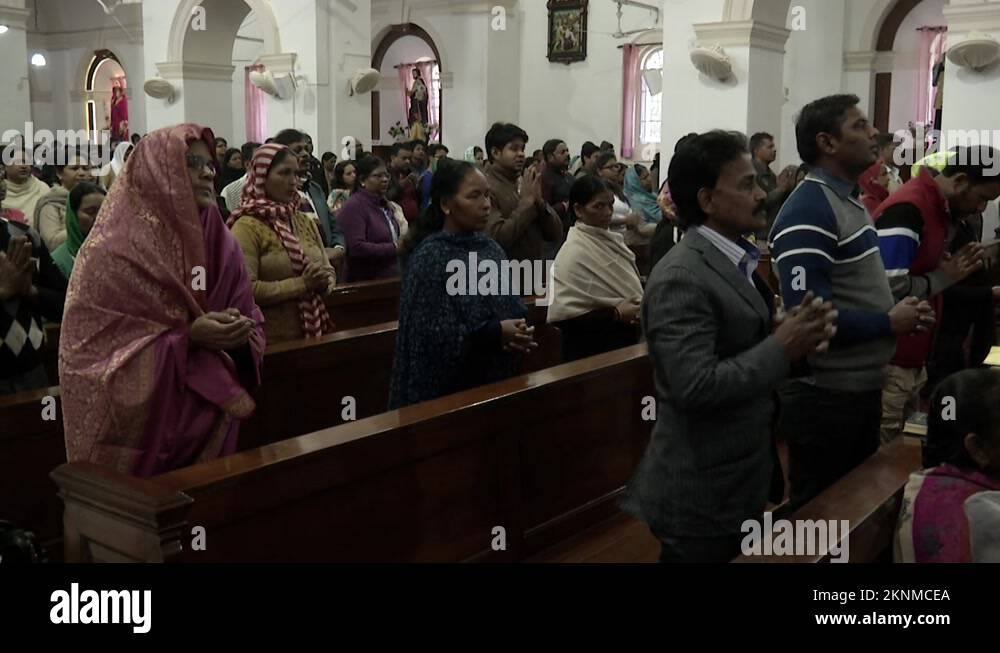 Indian Christian crowded church mass in Sacred Heart Cathedral, New ...