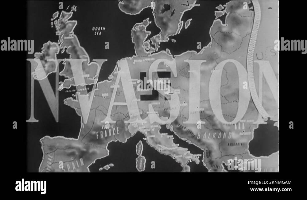 1940s: Illustrated map of Europe, title appears. Pan of soldiers and ...