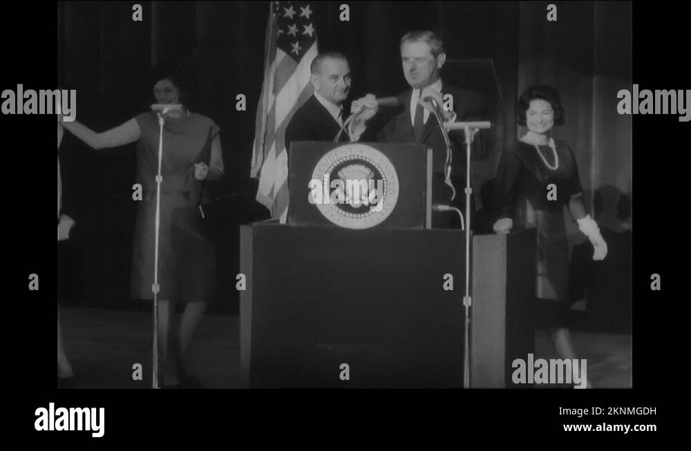 1960s: President Lyndon B. Johnson approaches podium and waves to ...