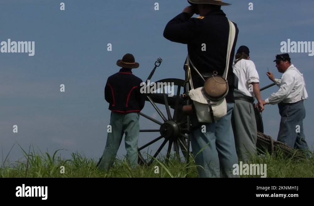 Civil War Unionn Cannons Loading across a Re-enactment Battlefield ...