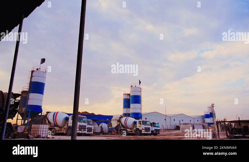 Establishing cinematic push in shot construction site fully equipped ...