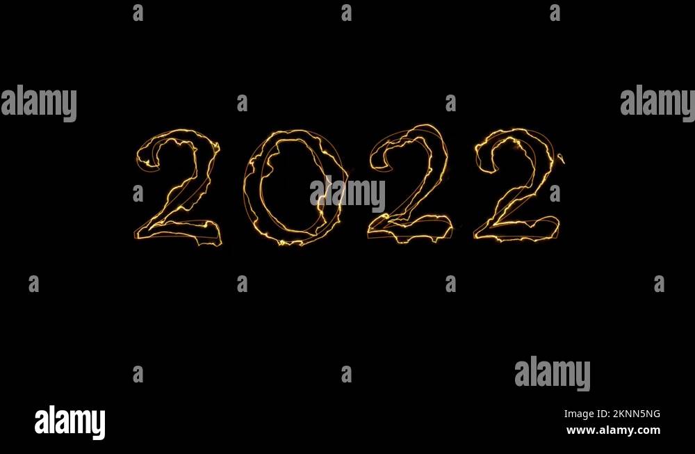 Gold 2022 neon light background, glowing flashing 2022 neon text ...