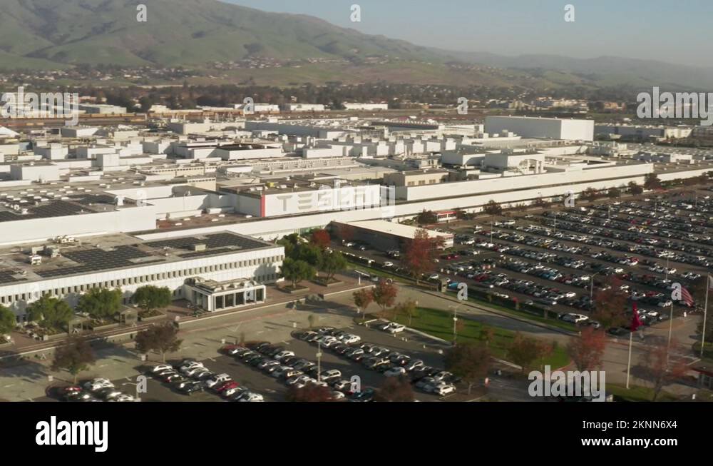 Huge TESLA signage on the facade of the giga factory building in ...
