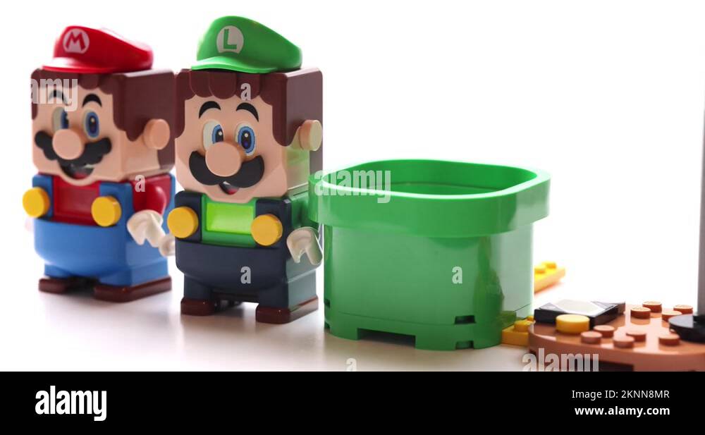 Rotating Lego Mario and Luigi figures Interactive brick game Stock ...