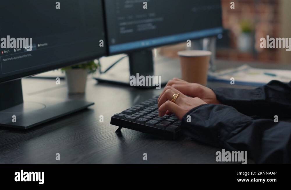 Focus On Software Developer Hands Typing Source Code On Keyboard While Looking Stock Video