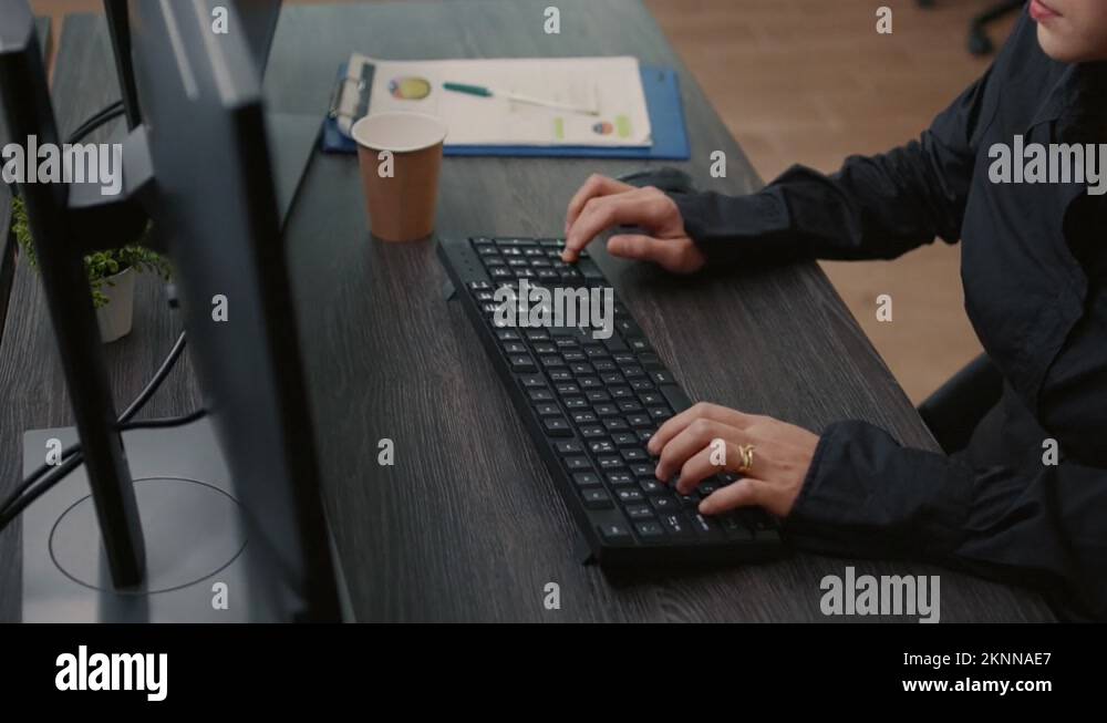 Focus On Programer Hands Typing Code On Keyboard While Looking At Computer Stock Video Footage