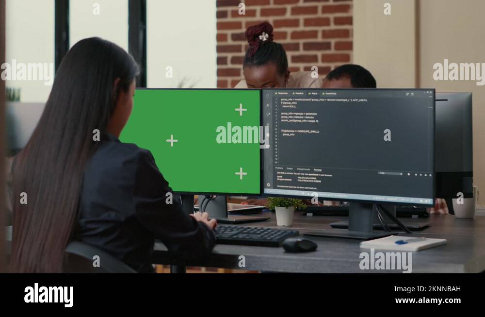 Software Developer Writing Algorithm In Front Of Computer With Green Screen Stock Video Footage