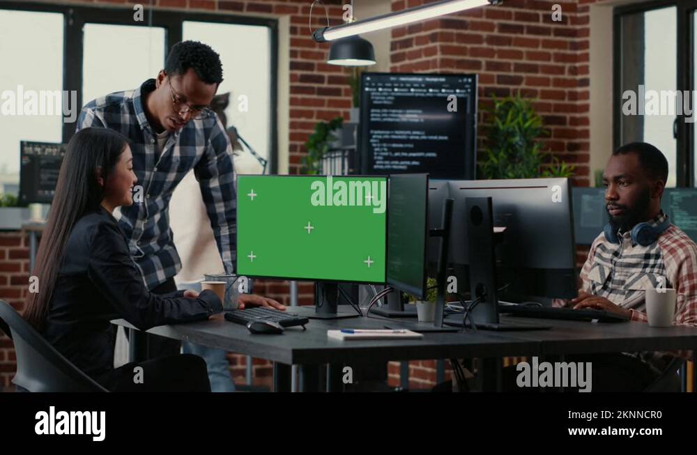 Two Software Developers Analyzing Source Code Looking At Green Screen Chroma Key Stock Video