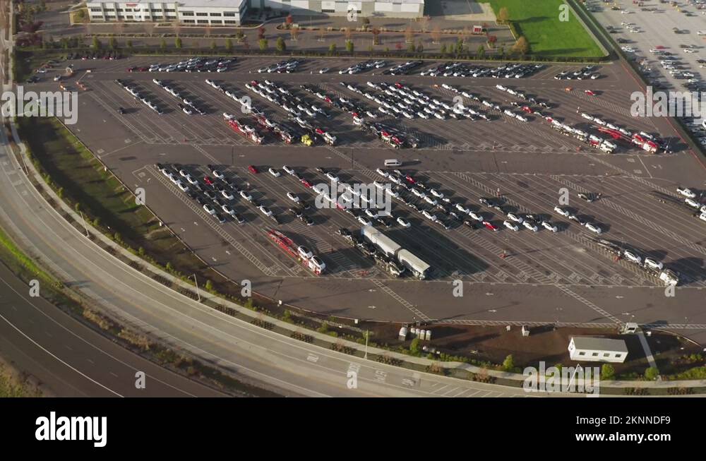 Tesla giga factory parking lot, loading brand new electric vehicles for ...