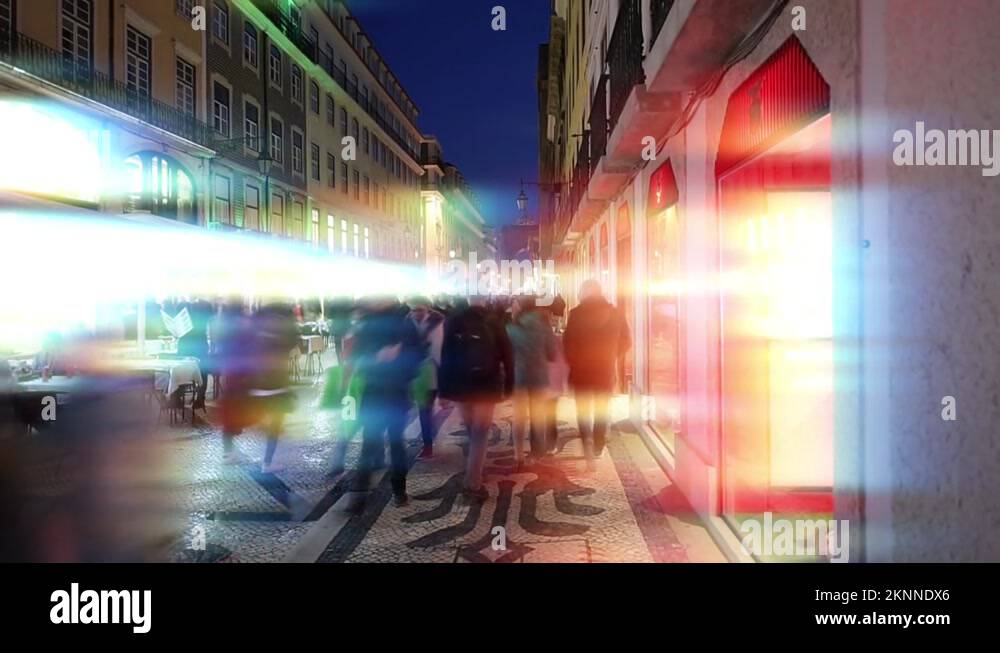 Temporal blur and light effect over the Busy pedestrian street with ...