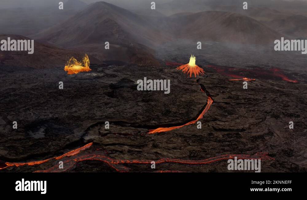 Fume holes bubbling up and creating new craters at a Volcano basin - 3D ...
