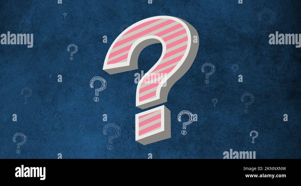 Pink striped question mark symbol against multiple question mark icons ...