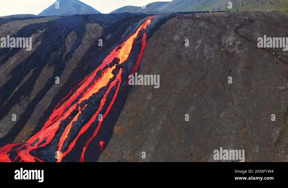 Lava Spilling Over A Cliff During Fagradalsfjall Volcano Eruption ...