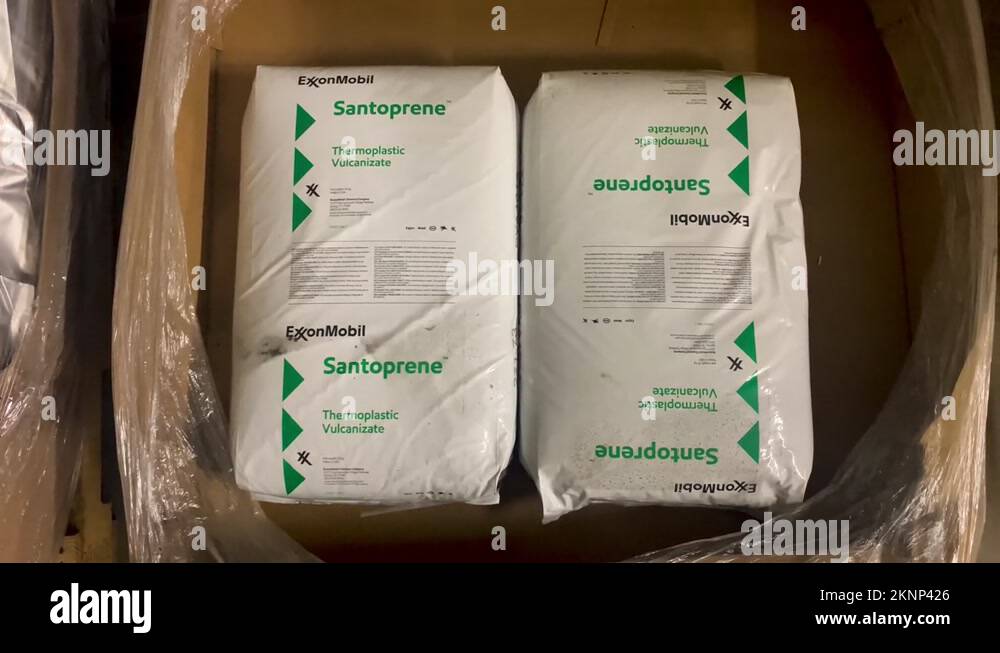 Two plastic bags of ExxonMobil Santoprene thermoplastic vulcanizates ...