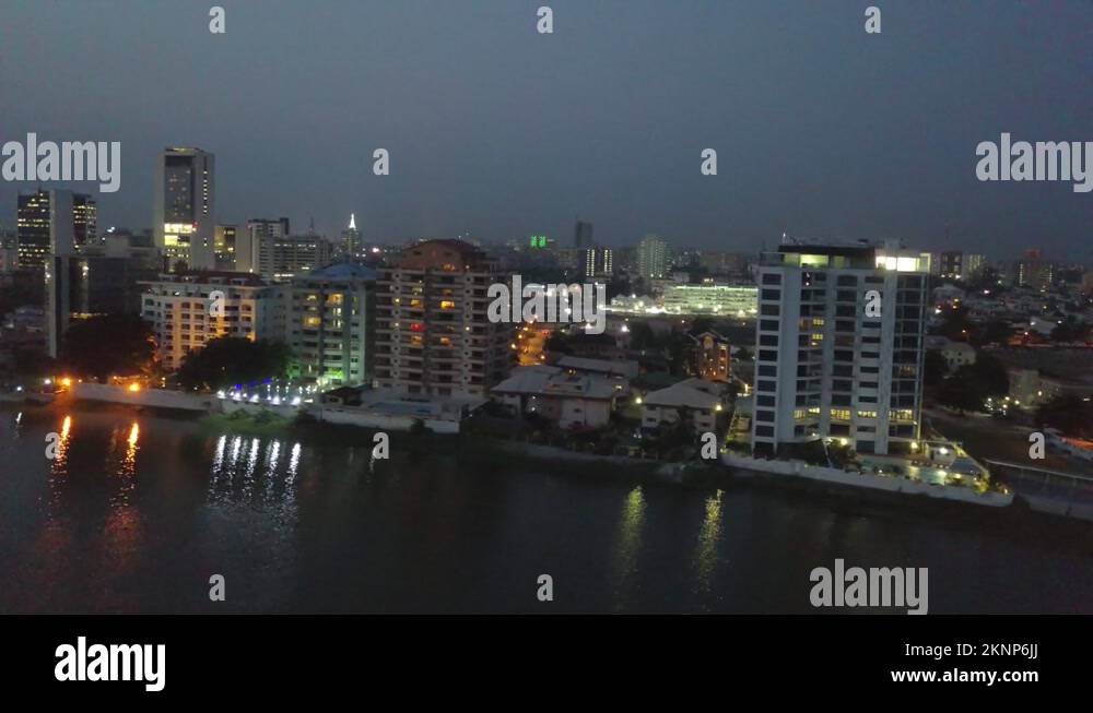 lagos nigeria aerial night victoria island from kuramo water Stock Video Footage - Alamy