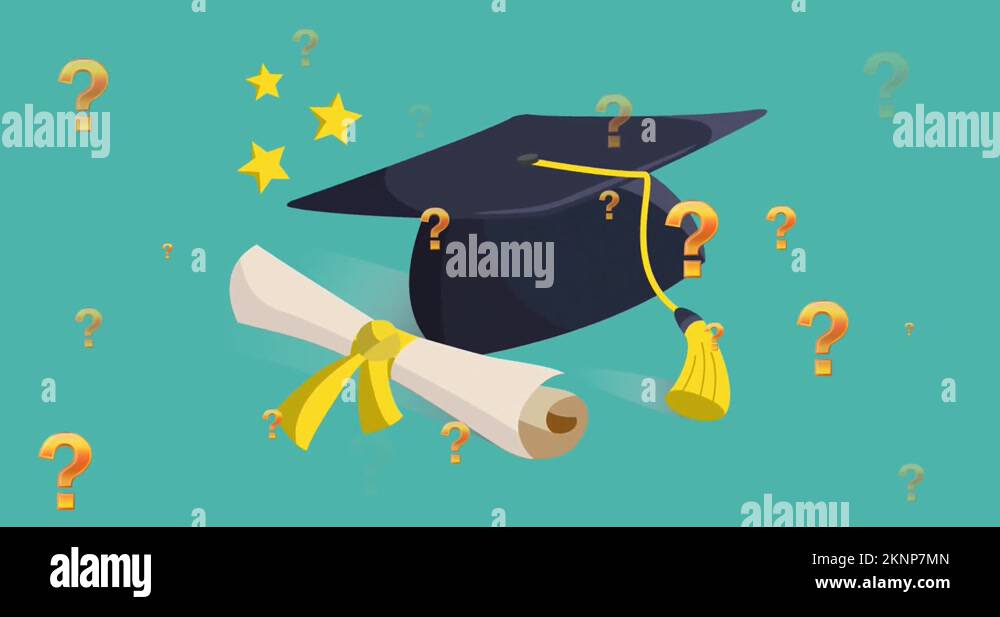 Animation of question mark and graduation cap on green background Stock ...