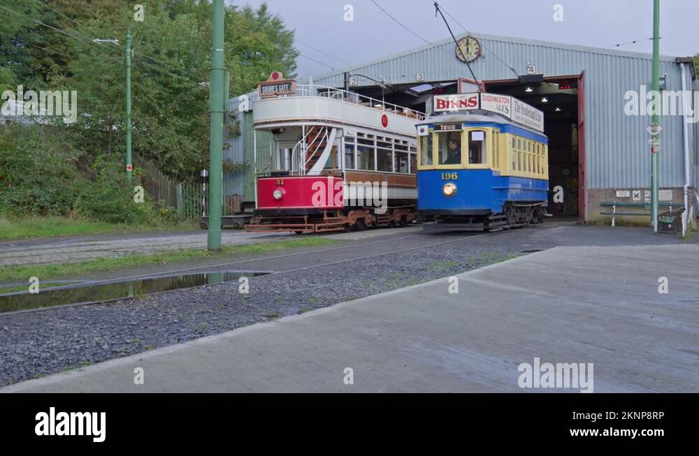 Vintage electrified trams at Beamish museum maintanence workshop Stock ...
