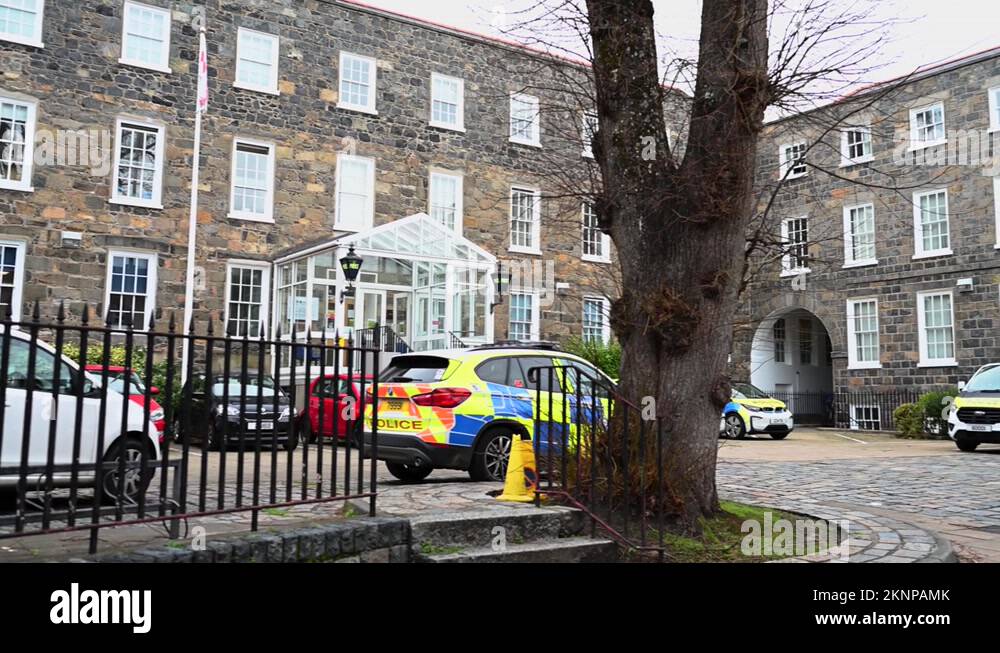 Guernsey Police Station St Peter Port panning around courtyard Stock ...