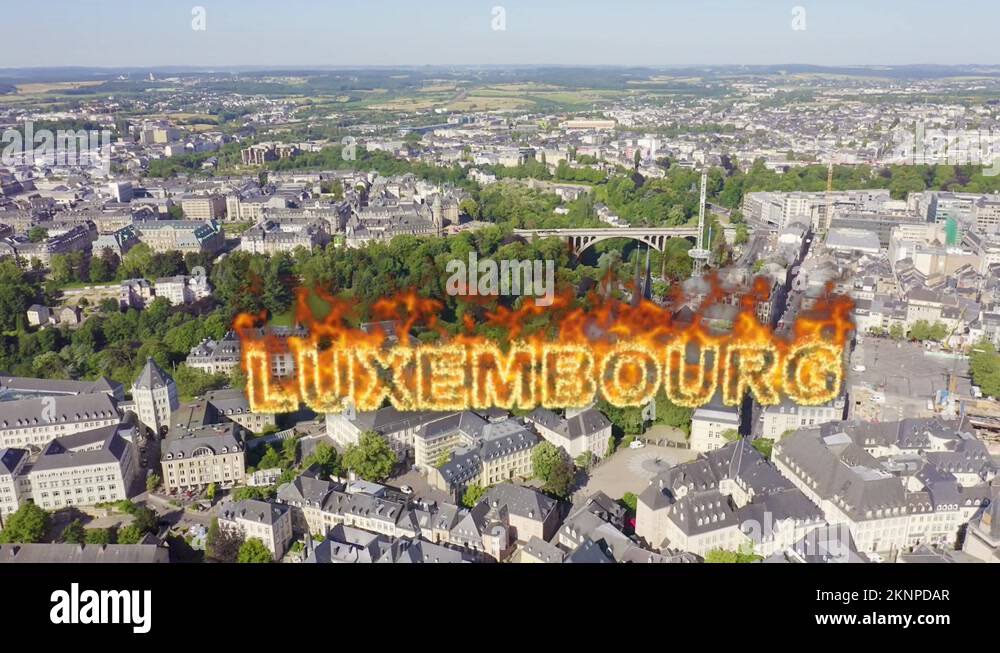 Inscription on video. Luxembourg, Historical city center in the morning ...