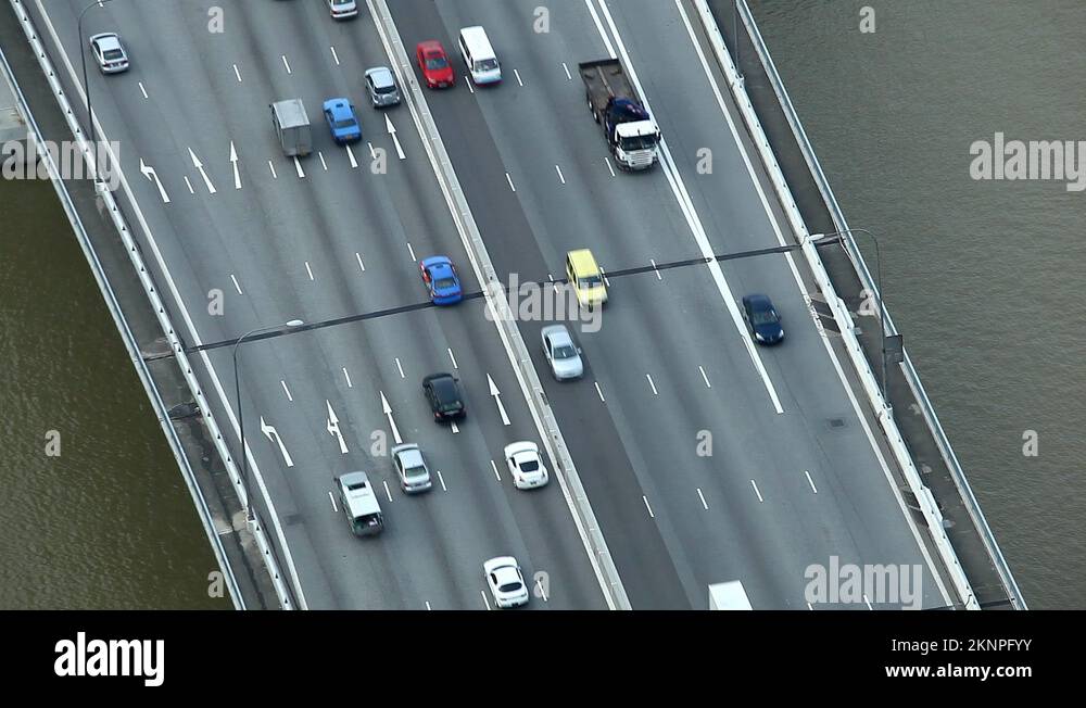 Cars commuting Driving Incoming Outgoing, Aerial View Singapore Highway ...