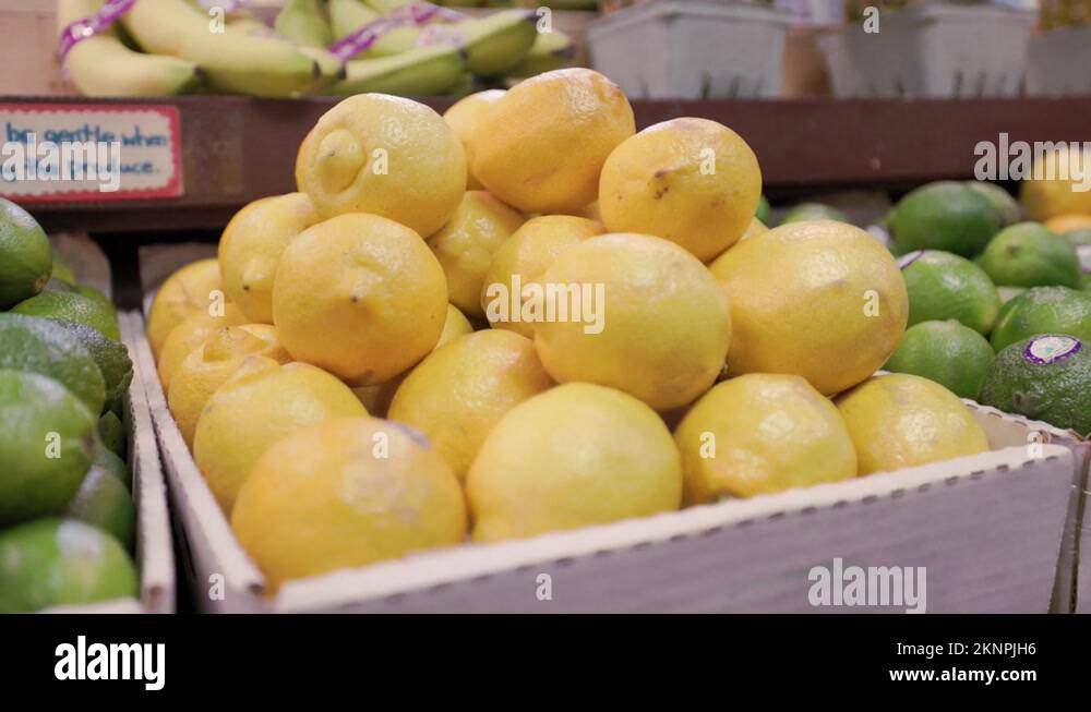 Fresh Ripe Box of Lemons at Farmer's Market Grocery Store Supermarket ...