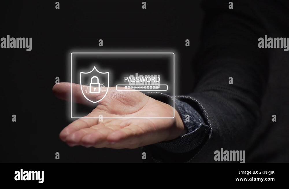 cyber security concept. a business person hand shows password sign ...