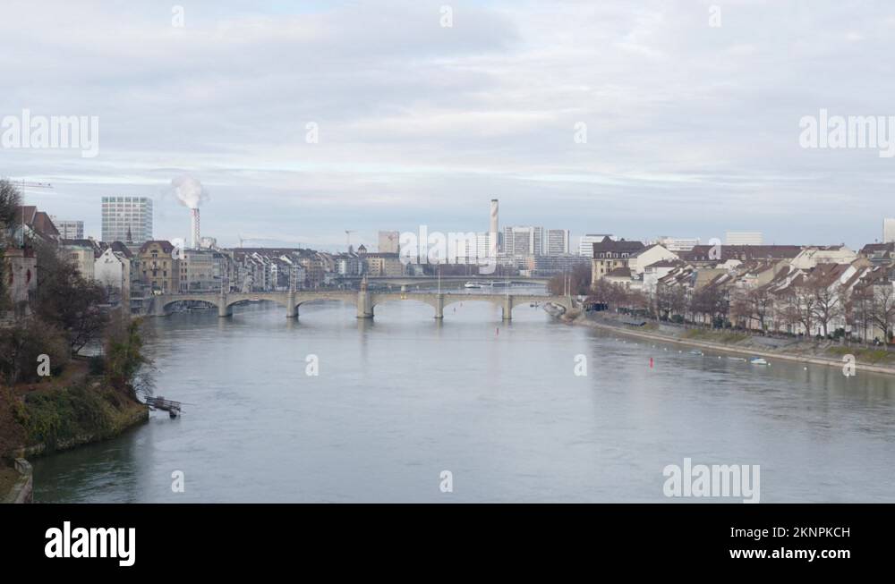Overview of the Rhine river in Europe overlooking an historic bridge with Stock Video Footage ...