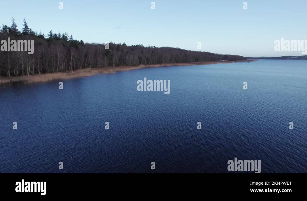 Birdseye View of Skanderborg Lake and it's Shoreline, Denmark - Dolly ...