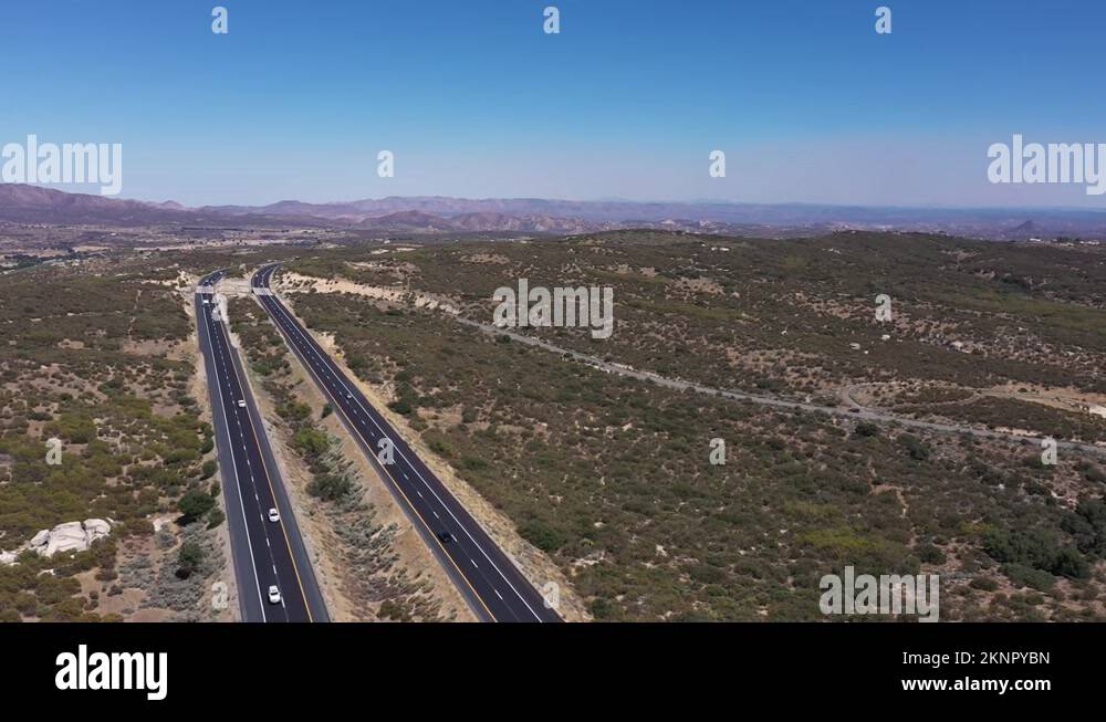 Highway 8 East San Diego County near Jacumba, drone fly-over. Mexico ...