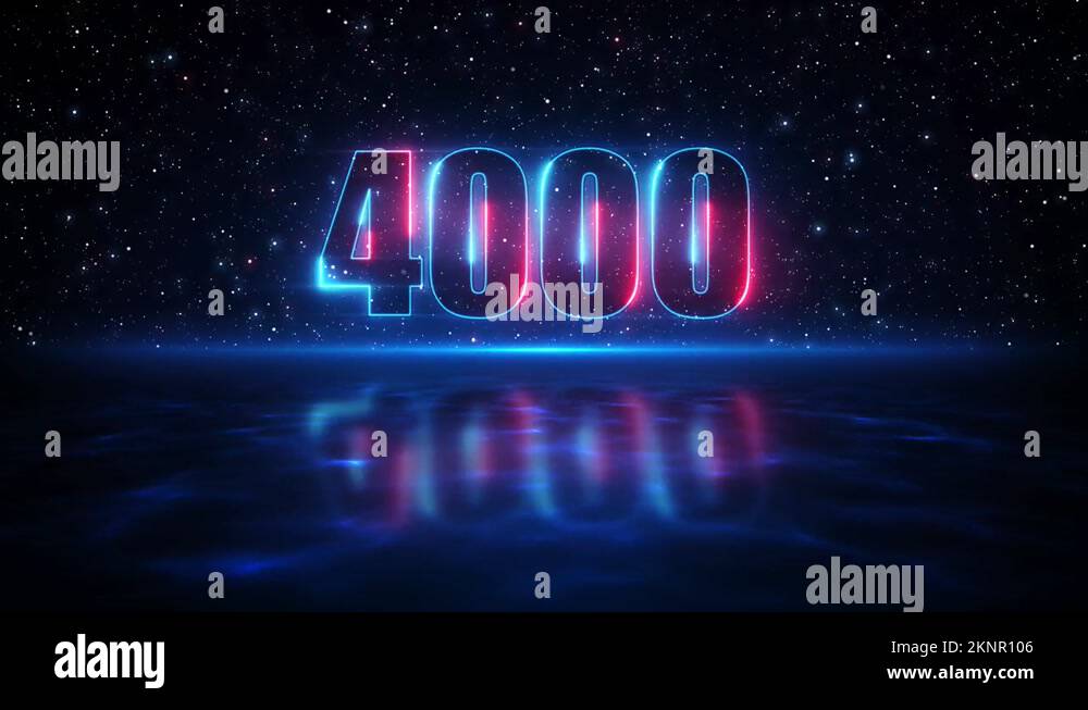 Red Blue Number 4000 Neon Sign On Starry Sky Light Reflection Water ...