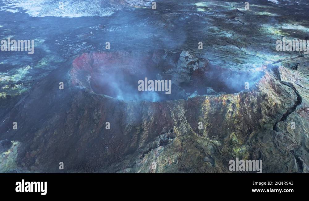 Sulfur fissure vent rising smoke in dormant Fagradalsfjall volcano ...