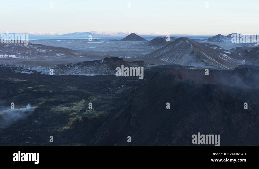 Volcanic Iceland landscape with slope of Fagradalsfjall volcano, sulfur ...
