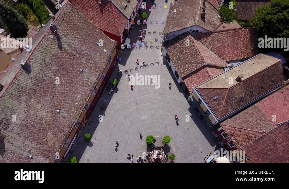 Cinematic 4K aerial drone birds'-eye view the charming historic town of Stock Video Footage - Alamy
