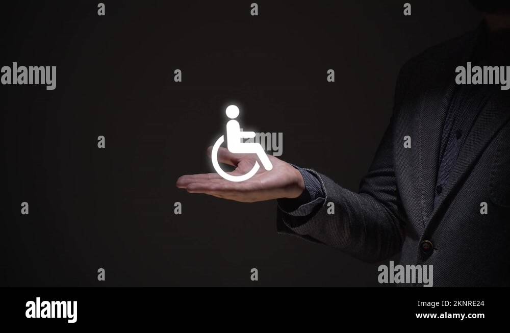 concept of disability. bussinies man hand shows a symbol of person in ...