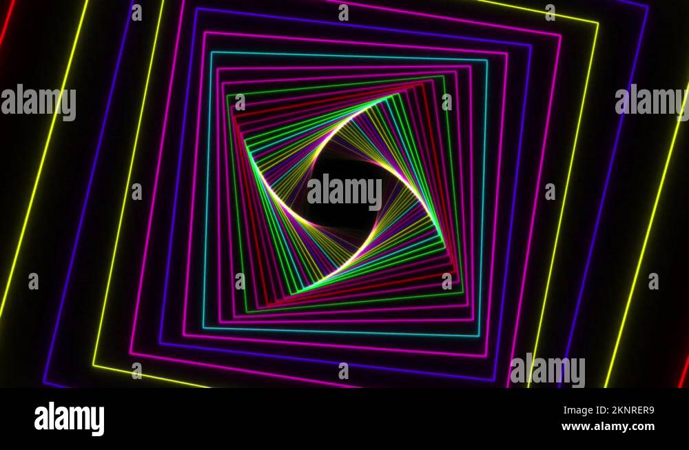 colorful neon twist square light lines,seamless loop animation,dark ...