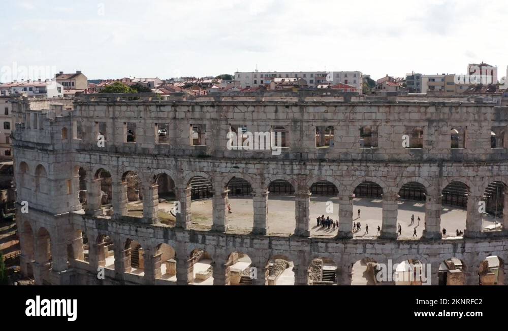 People Inside The Iconic Roman Amphitheatre In The City Of Pula In ...